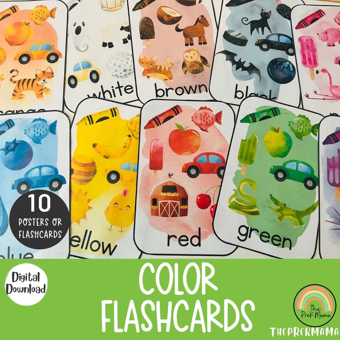 Color Posters / Flash Cards, Preschool Printable, Watercolor Printable ...