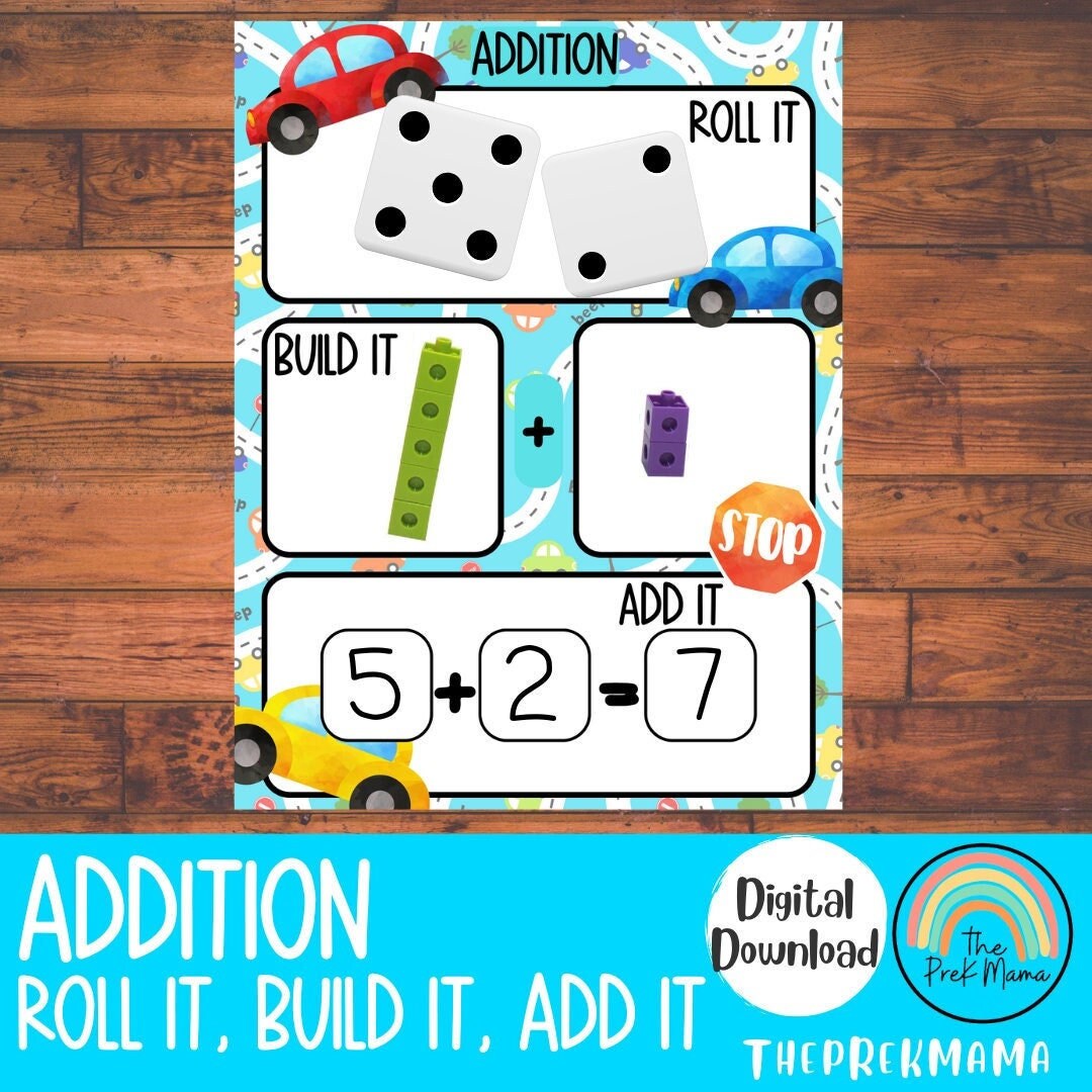 Addition Worksheet Roll It Build It Add It Montessori - Etsy