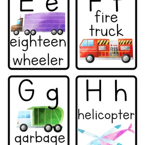 Transportation Alphabet Flash Cards, Alphabet Watercolor Flashcards ...