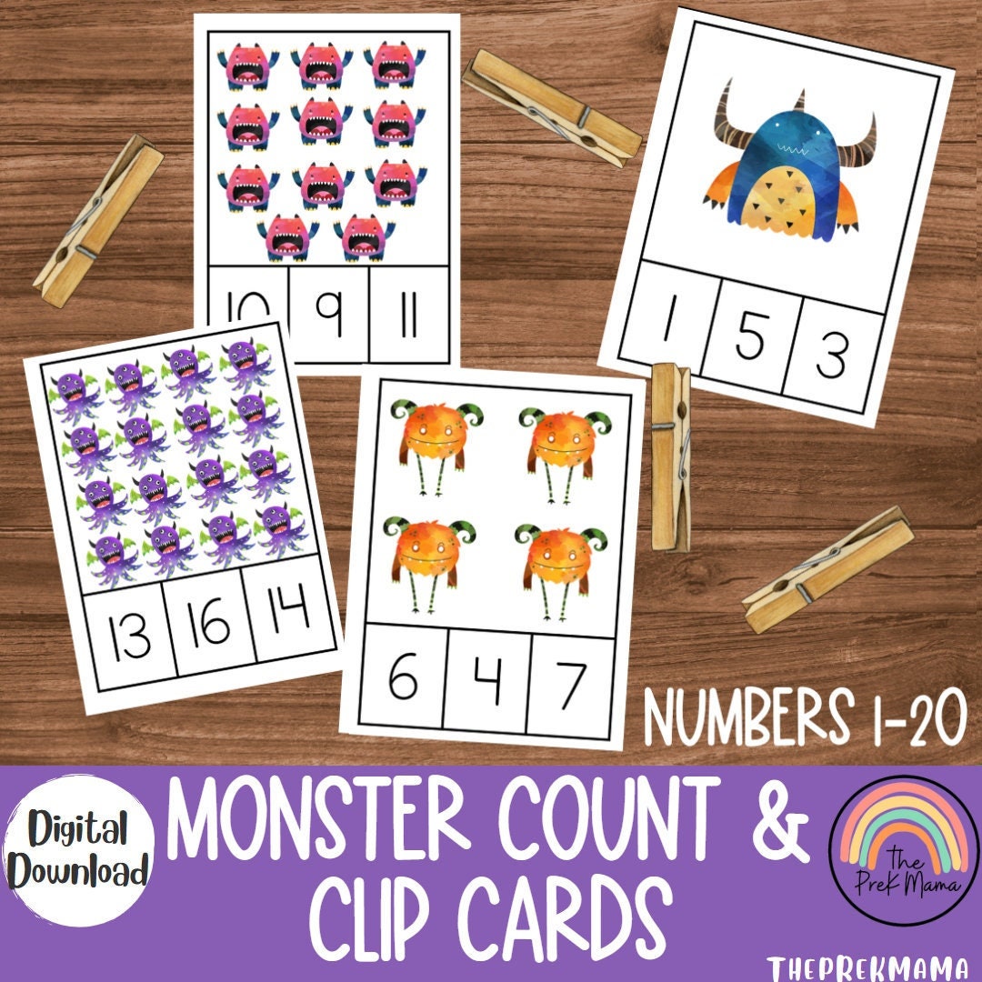 Monster Count and Clip Cards Preschool Printable Preschool - Etsy