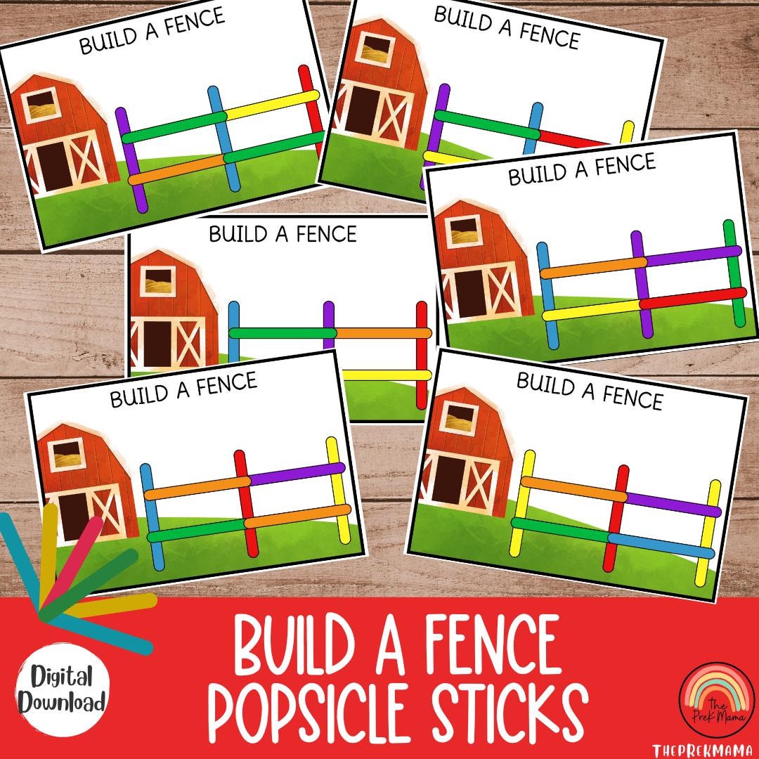 Build a Fence Popsicle Sticks, Montessori Preschool Printable ...
