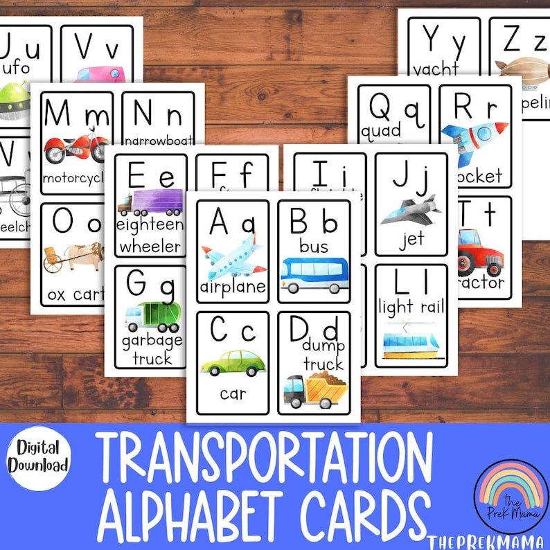 Transportation Alphabet Flash Cards Alphabet Watercolor - Etsy