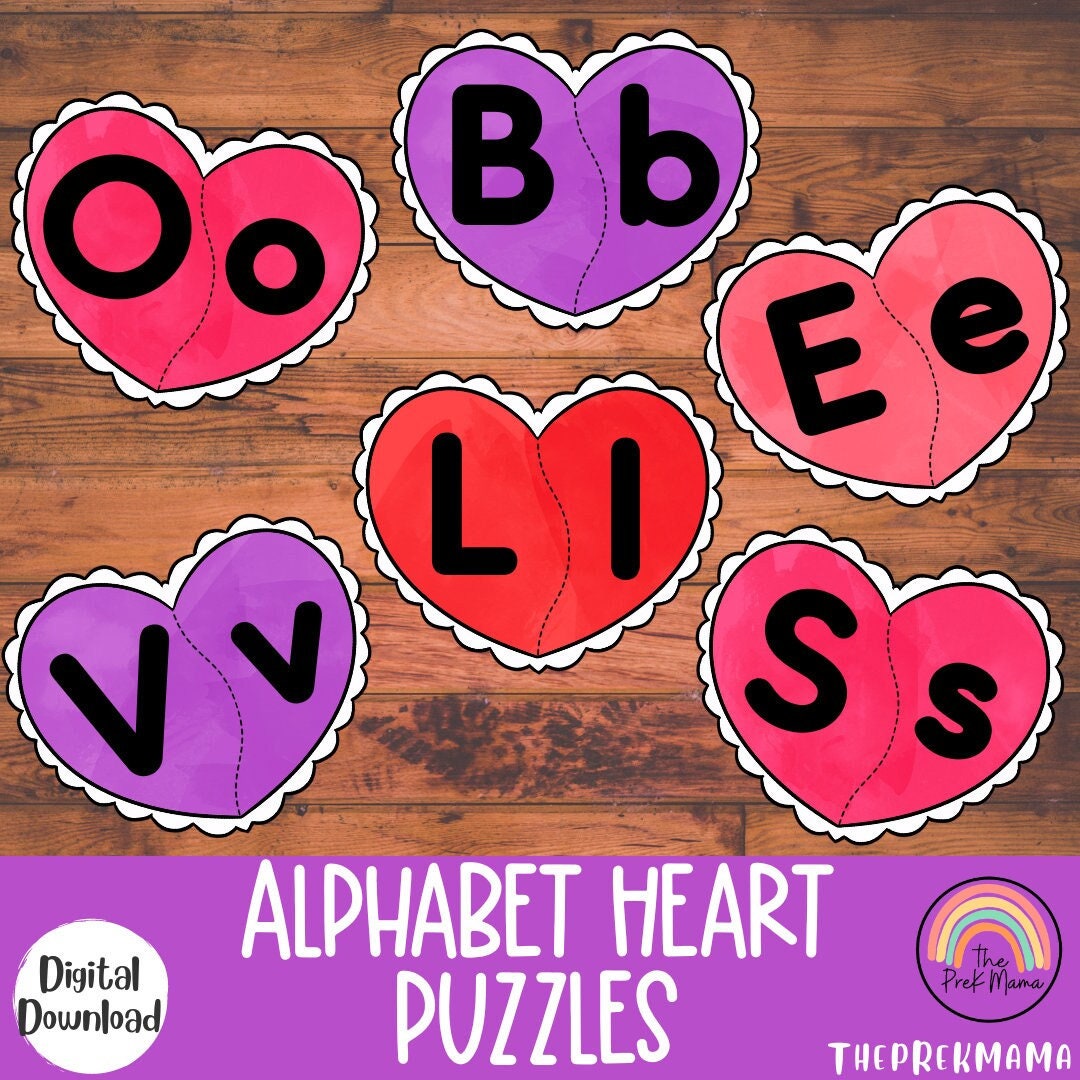 Alphabet Heart Puzzles, Valentine's Day Preschool Printable, Valentine ...