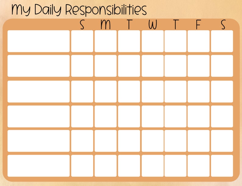 My Daily Responsibility Chart Printable Chore Chart | Etsy