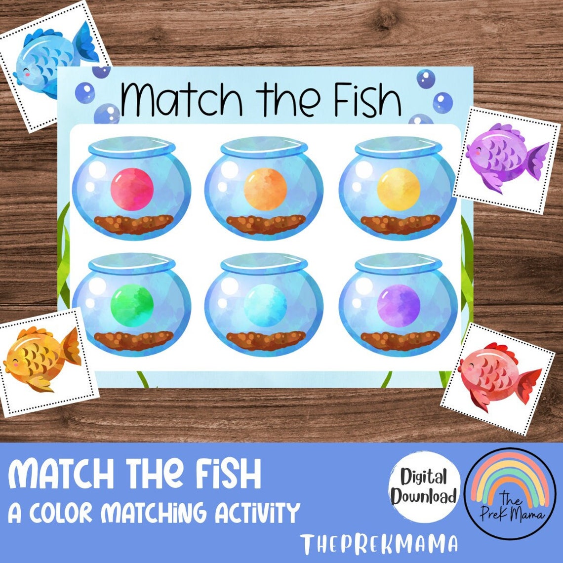 Match the Fish Color Match Preschool Worksheet Toddler | Etsy