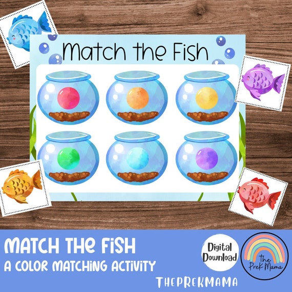 Match the Fish Color Match Preschool Worksheet Toddler | Etsy