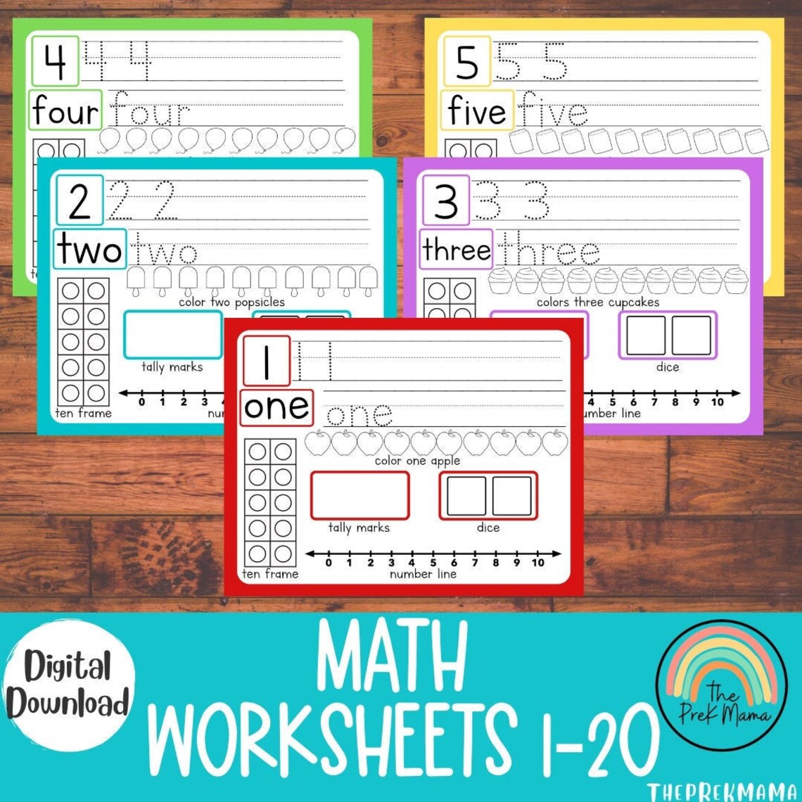 Math Worksheets 1-20 Preschool Math Worksheets Montessori - Etsy
