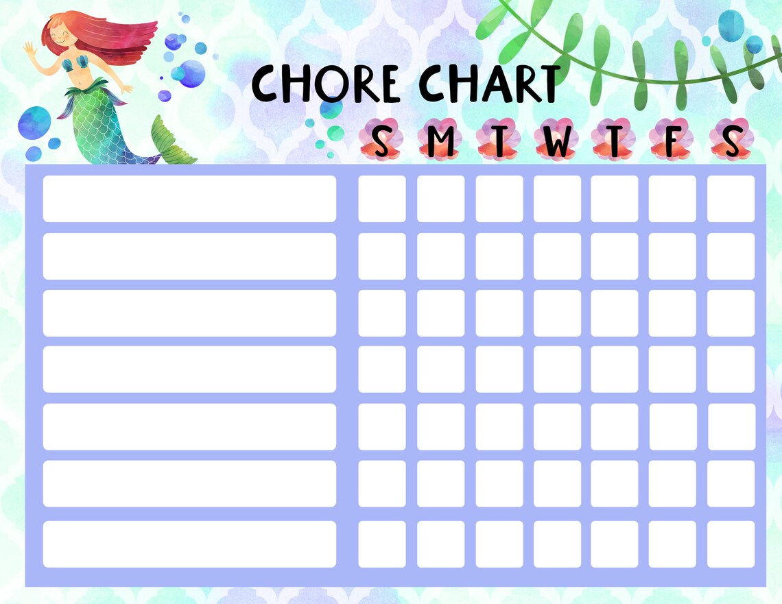 Mermaid Chore Chart Printable Chore Chart Blank Chore Chart | Etsy