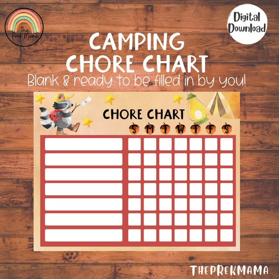 Camping Chore Chart Printable Chore Chart Blank Chore Chart - Etsy