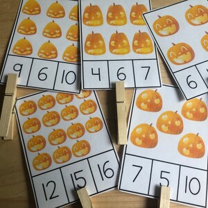 Jack-o-lantern Count and Clip Cards, Preschool Printable, Preschool ...