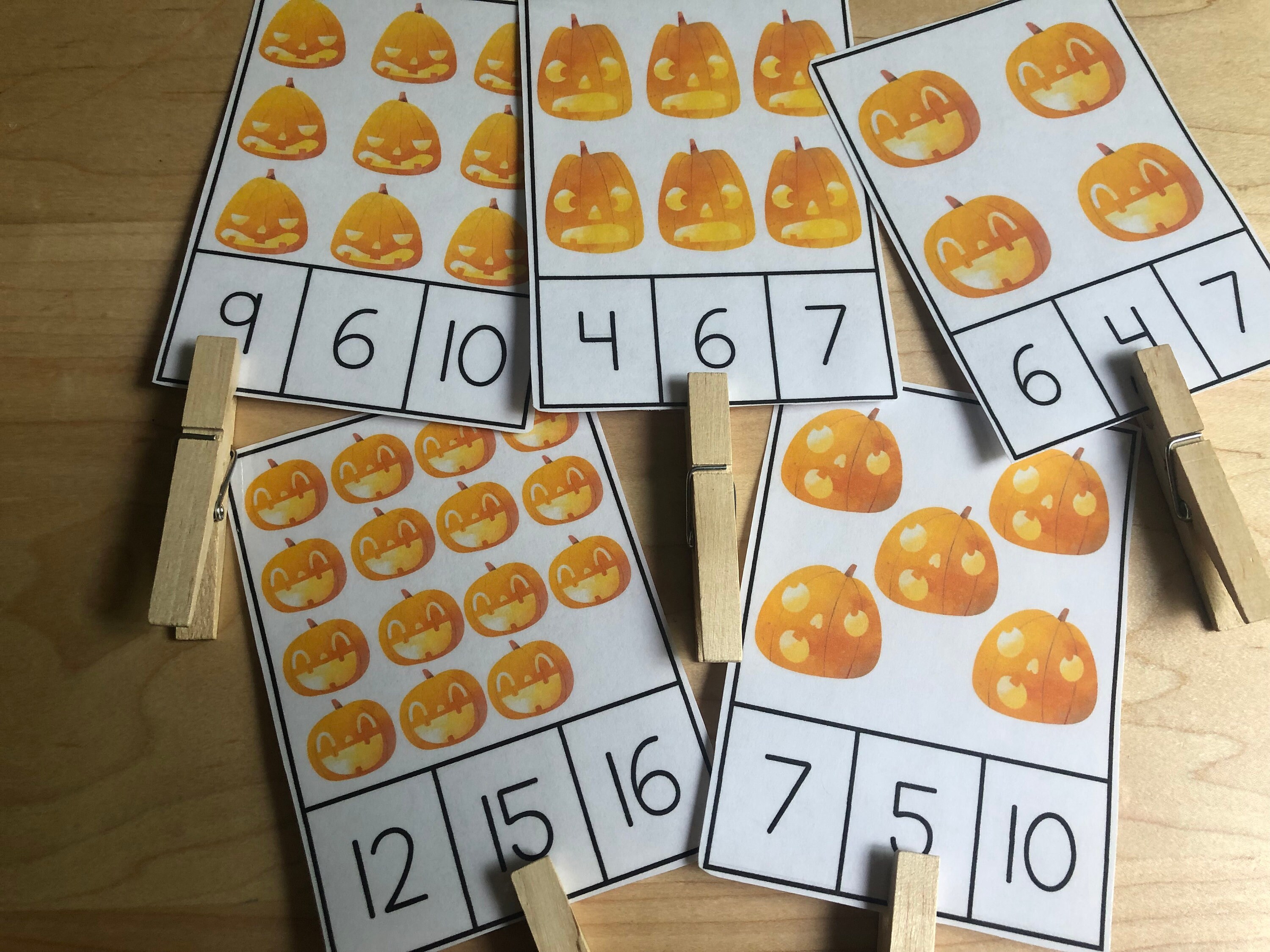 Jack-o-lantern Count and Clip Cards, Preschool Printable, Preschool ...