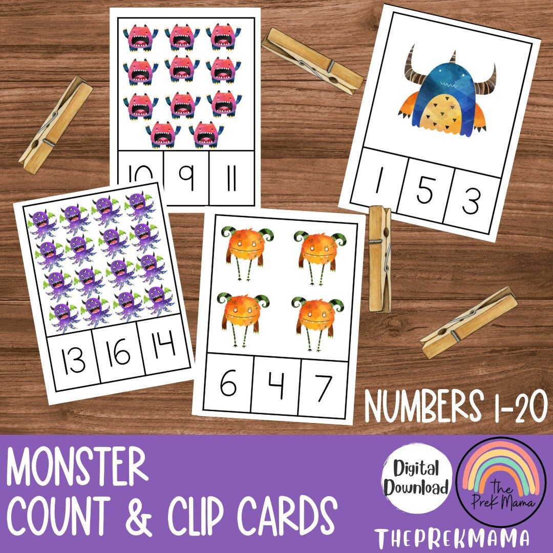 Monster Count and Clip Cards Preschool Printable Preschool - Etsy