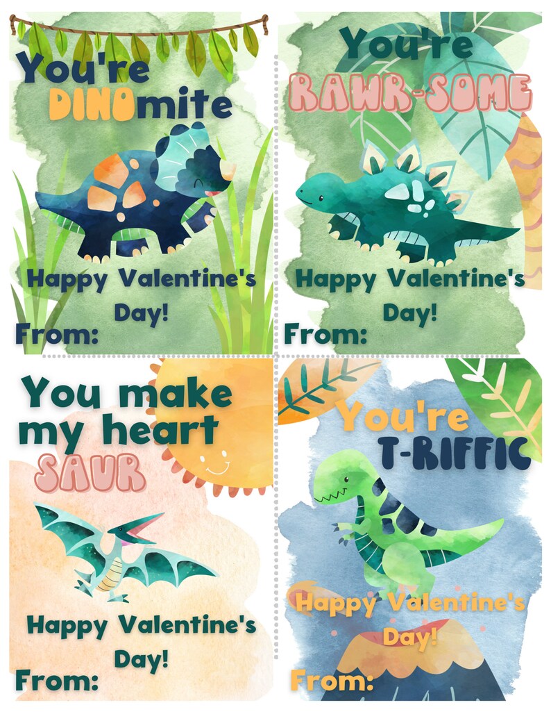 Dino Valentine's Day Cards Printable Valentine's Day - Etsy
