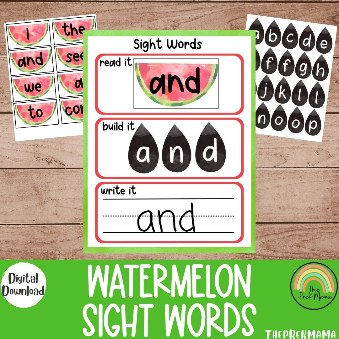 Watermelon Sight Words, Preschool Worksheet, Preschool Printable ...