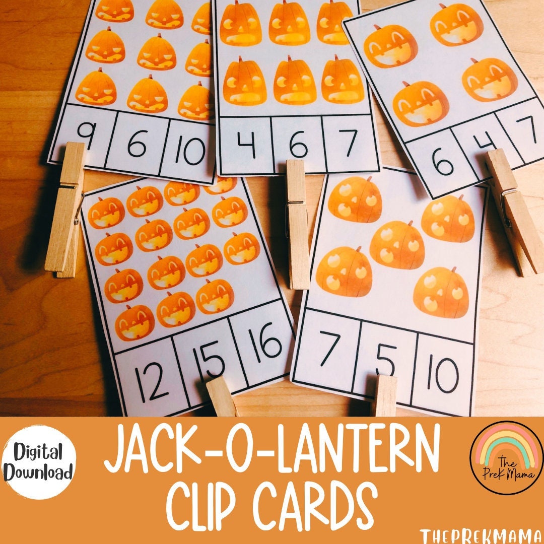 Jack-o-lantern Count and Clip Cards, Preschool Printable, Preschool ...