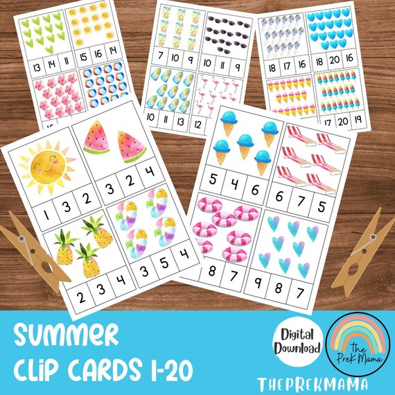 Summer Count and Clip Cards Preschool Printable Preschool | Etsy