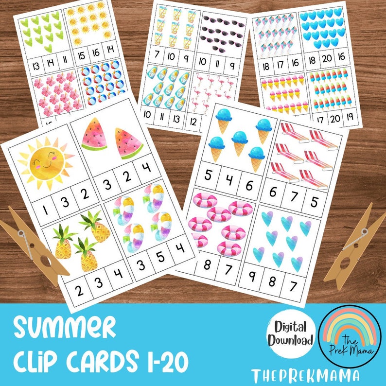 Summer Count and Clip Cards Preschool Printable Preschool | Etsy