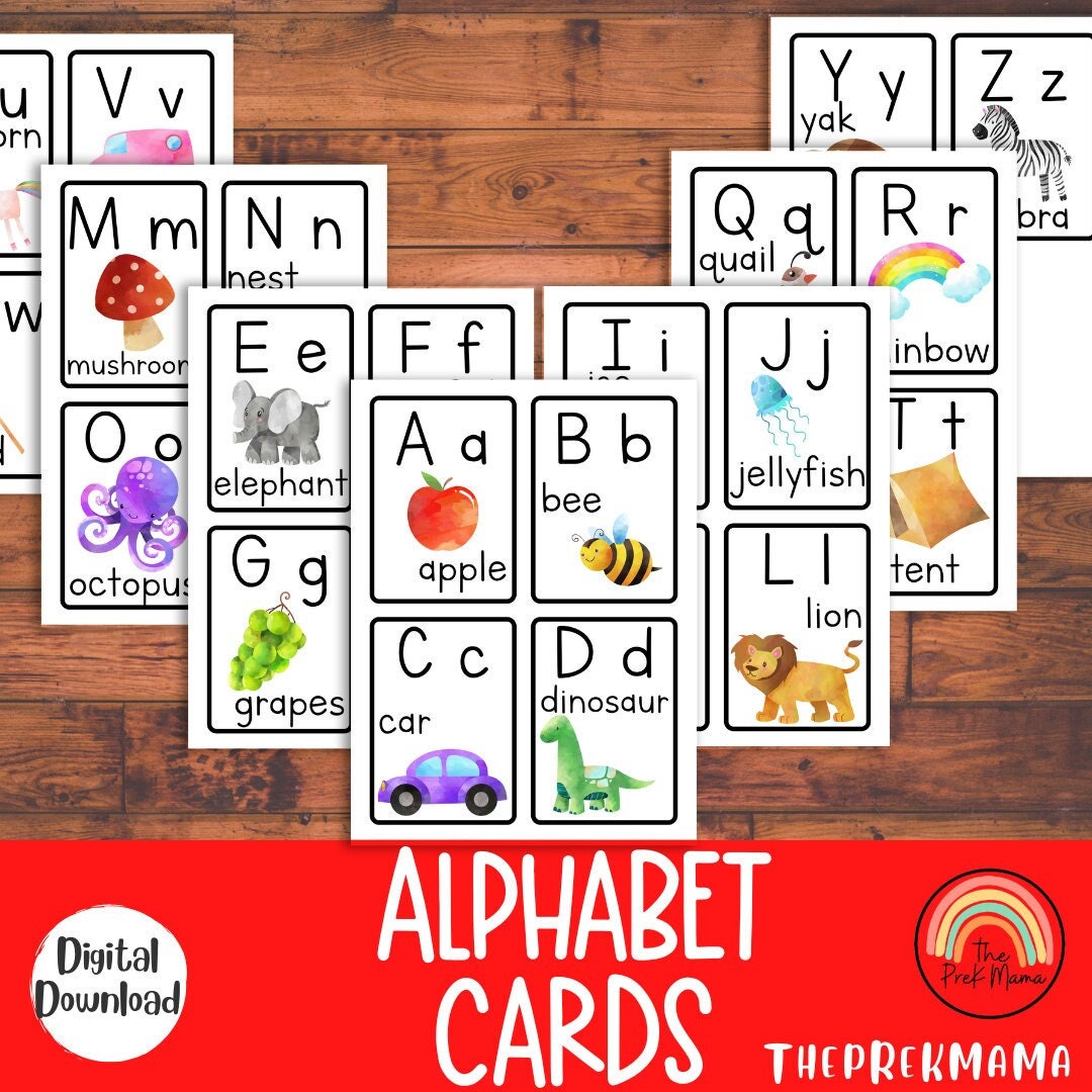Alphabet Flash Cards, Alphabet Watercolor Flashcards, Preschool ...