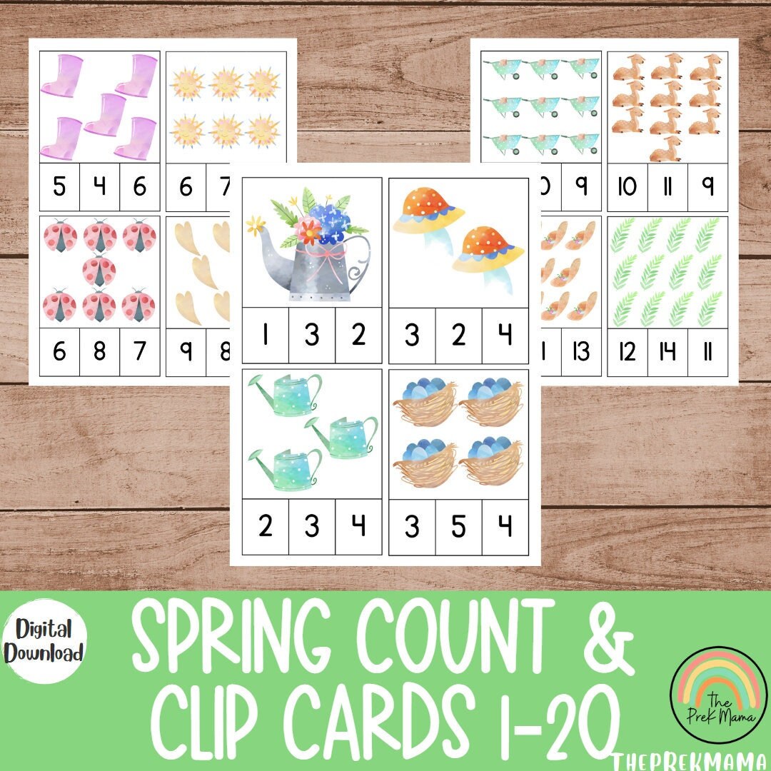 Spring Count and Clip Cards Preschool Printable Preschool - Etsy