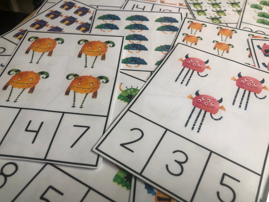 Monster Count and Clip Cards Preschool Printable Preschool | Etsy