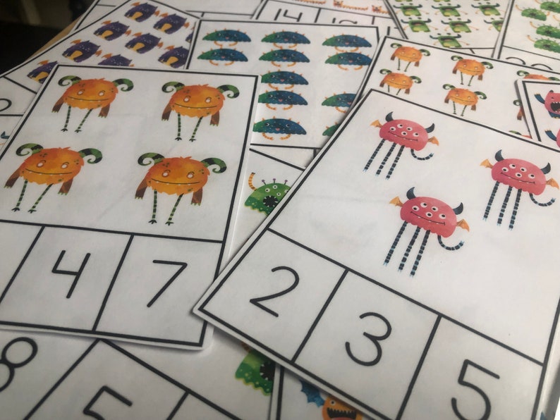 Monster Count and Clip Cards Preschool Printable Preschool | Etsy