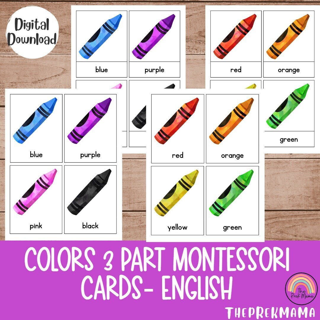 Montessori 3 Part Color Cards, Preschool Printable, Flashcards ...