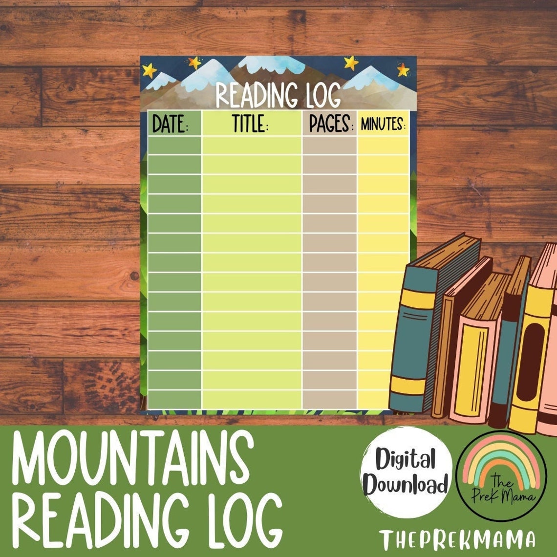 Reading Log Mountains Kids Reading Log Children's - Etsy