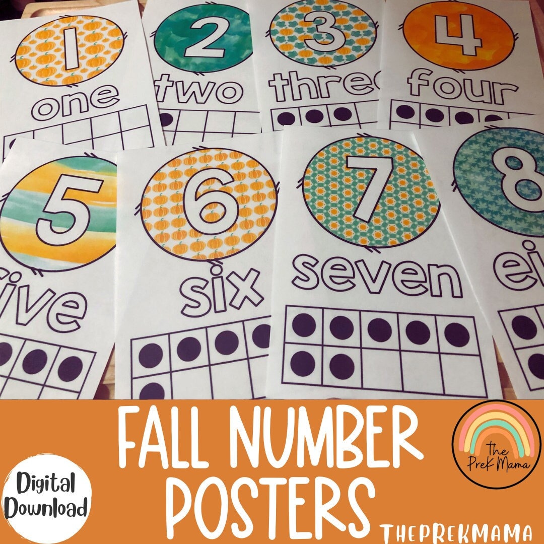 Fall Number Posters 1-10, Preschool Printable, Preschool Math ...