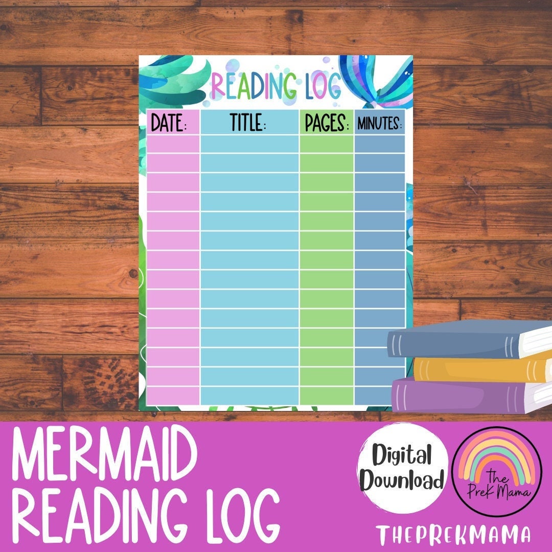 Reading Log Mermaid Kids Reading Log Children's Reading - Etsy