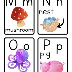 Alphabet Flash Cards, Alphabet Watercolor Flashcards, Preschool ...