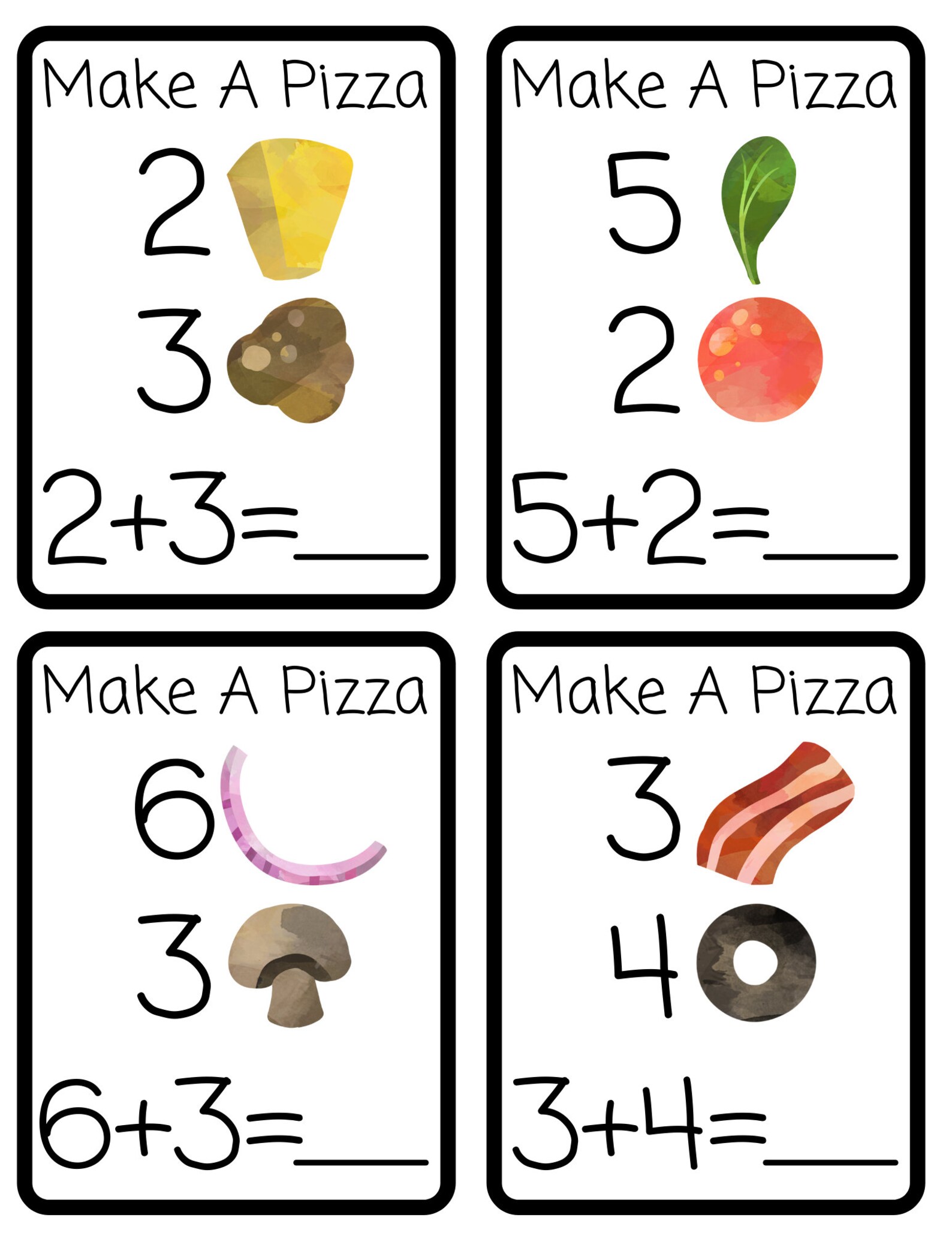 Pizza Addition, Math Activity, Preschool Printable Preschool Math ...