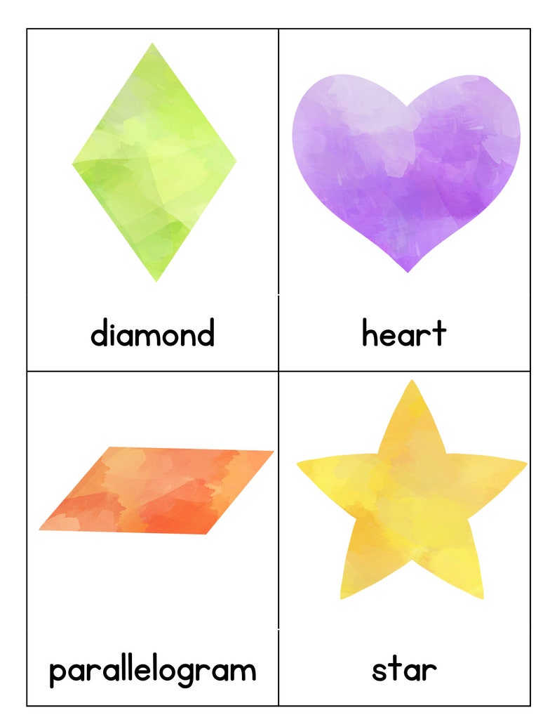 Shape Flash Cards 3 Part Montessori Cards Preschool | Etsy