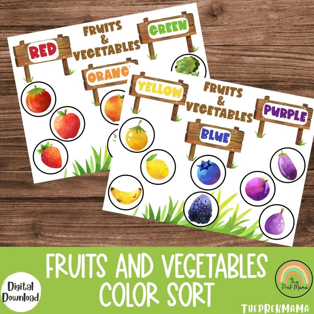 Fruits and Vegetables Color Sort, Preschool Worksheet, Preschool ...