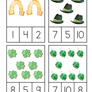 St. Patrick's Day Count and Clip Cards, Preschool Printable, Preschool ...
