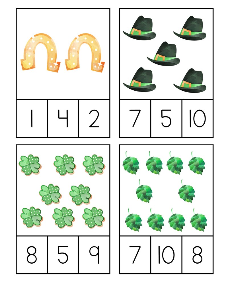 St. Patrick's Day Count and Clip Cards Preschool - Etsy