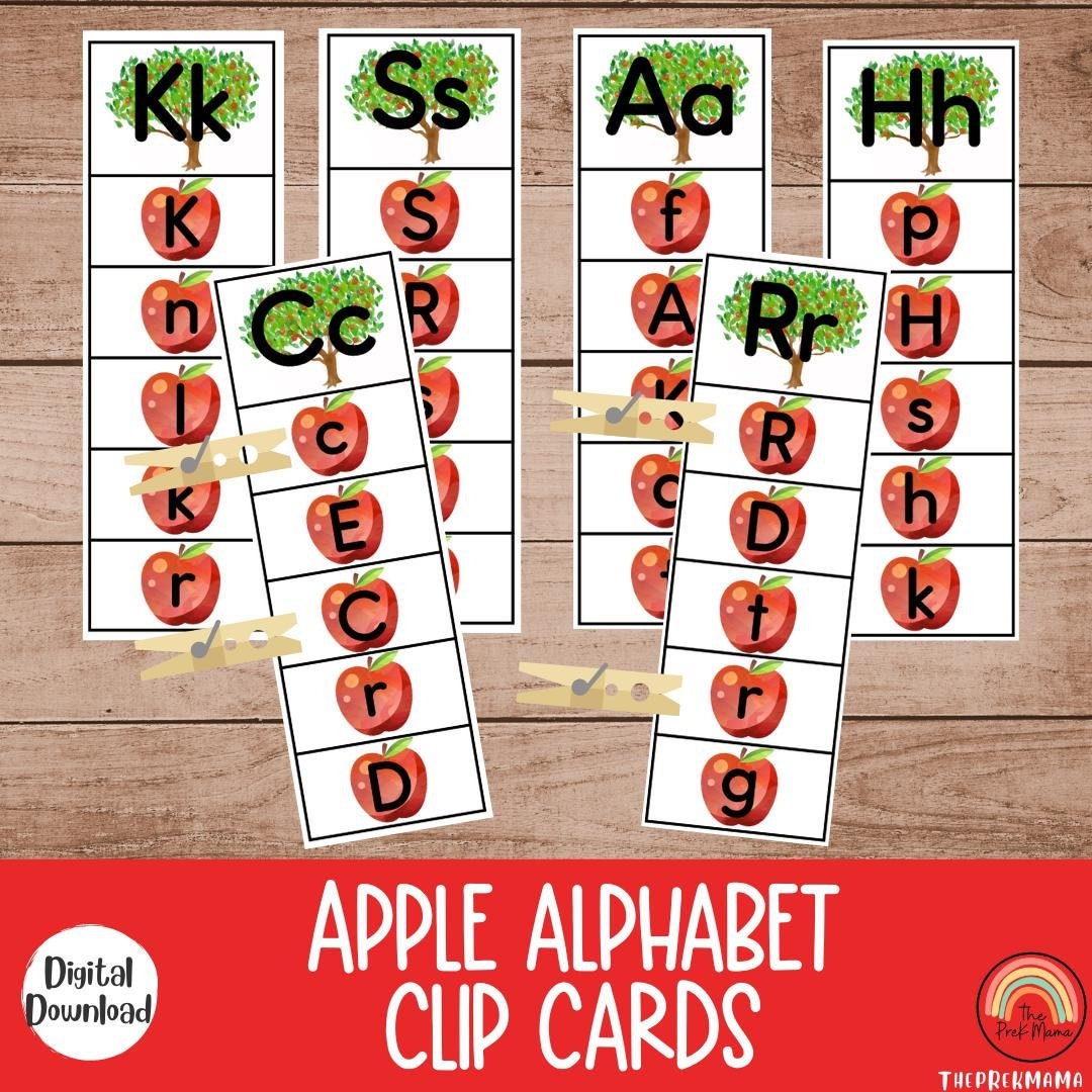 Apple Alphabet Clip Cards, Preschool Printable, Montessori Materials ...
