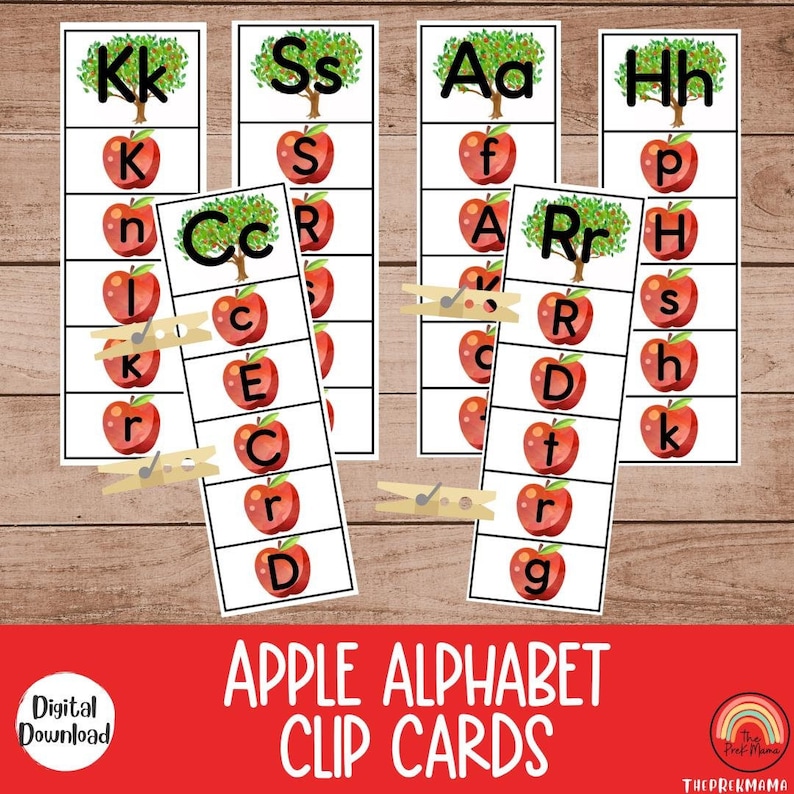 Apple Alphabet Clip Cards, Preschool Printable, Montessori Materials ...
