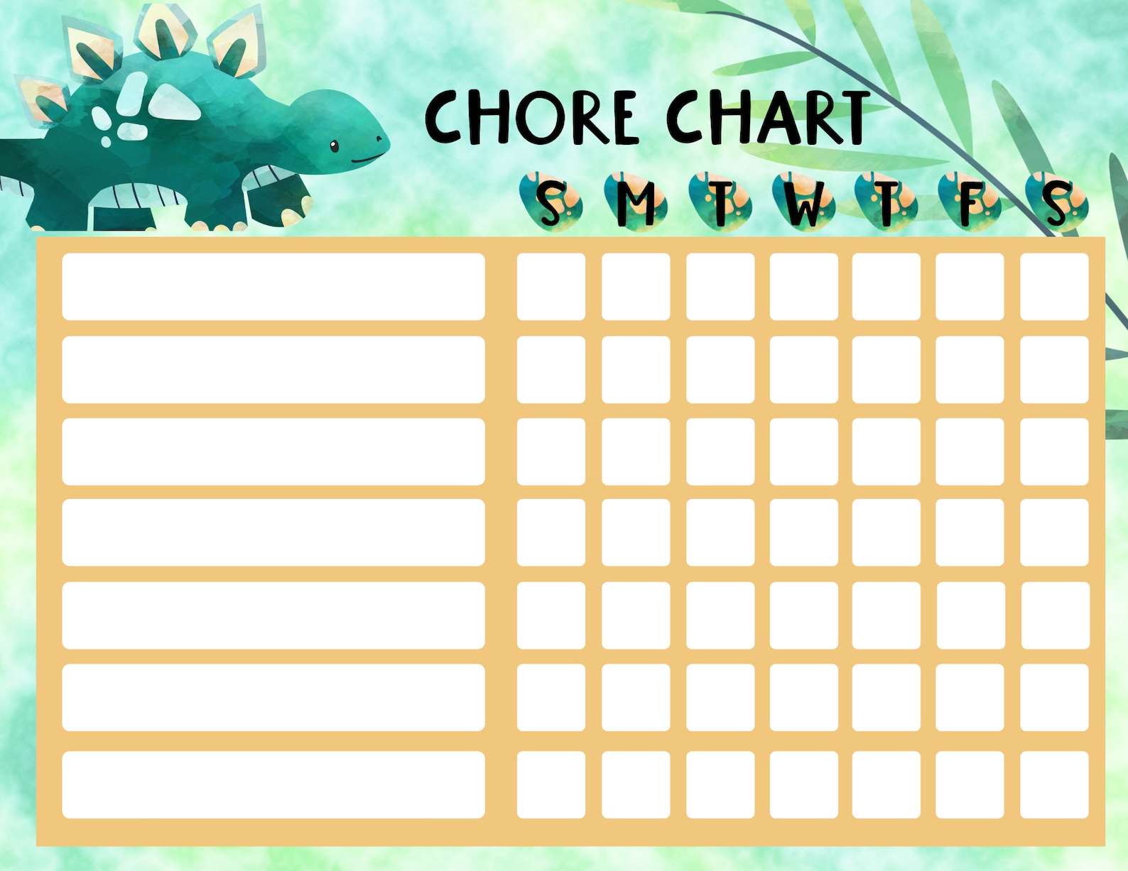 Dinosaur Chore Chart Printable Chore Chart Blank Chore - Etsy