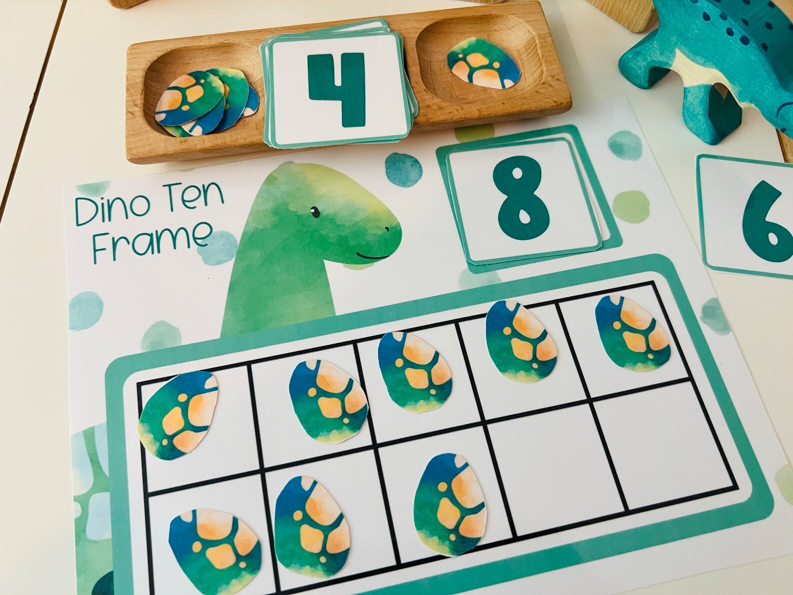Dino Ten Frame, Numbers 1-10 Count and Match, Montessori Printable ...