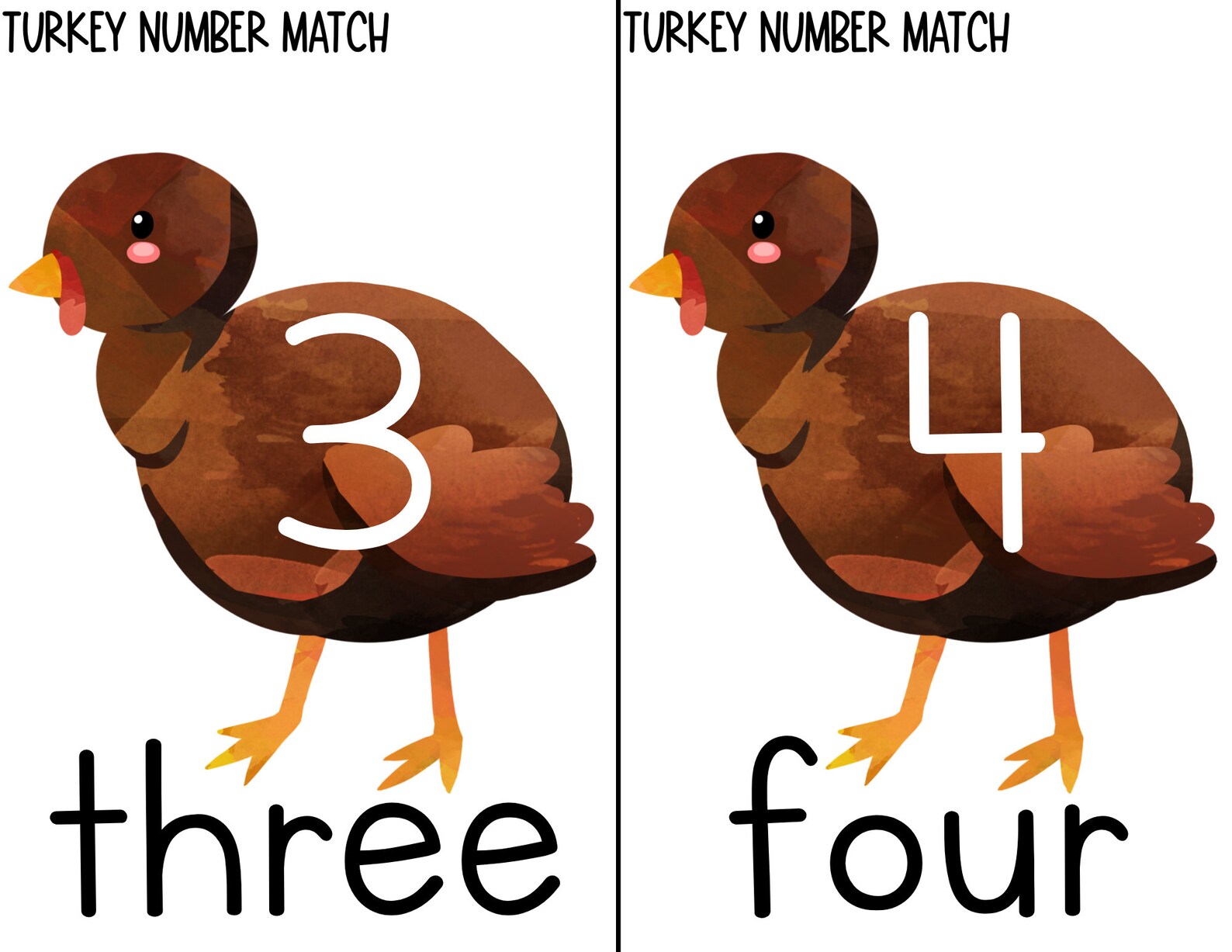 Turkey Number Match Thanksgiving Printable Montessori - Etsy