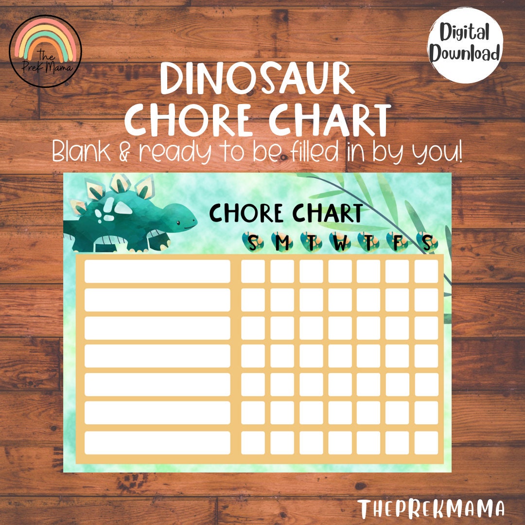 Dinosaur Chore Chart, Printable Chore Chart, Blank Chore Chart, Chore ...