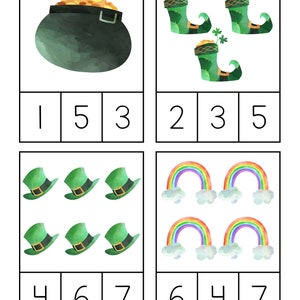 St. Patrick's Day Count and Clip Cards, Preschool Printable, Preschool ...