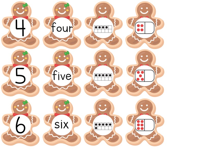 Gingerbread Number Match, Christmas Math, Christmas Preschool Printable ...