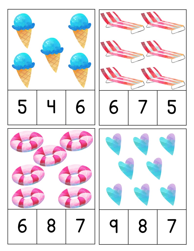 Summer Count and Clip Cards Preschool Printable Preschool | Etsy