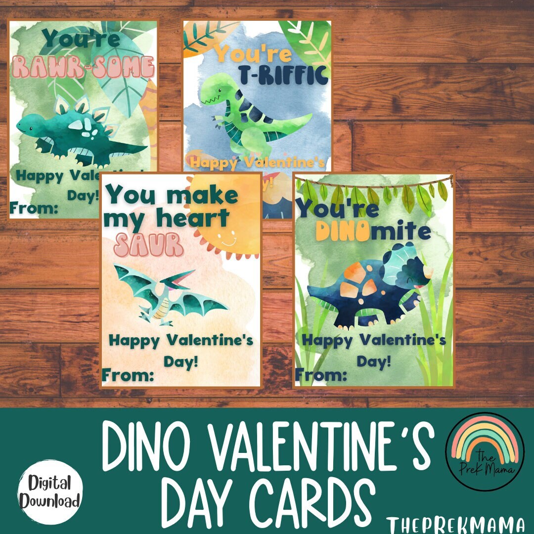 Dino Valentine's Day Cards, Printable Valentine's Day Cards, Valentine ...