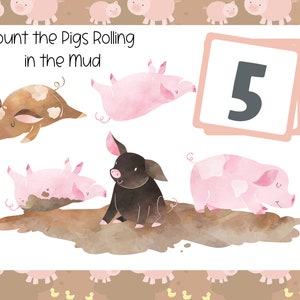 FARM Count the Pigs Rolling in the Mud, Montessori Materials, Preschool ...