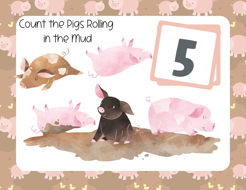 FARM Count the Pigs Rolling in the Mud, Montessori Materials, Preschool ...