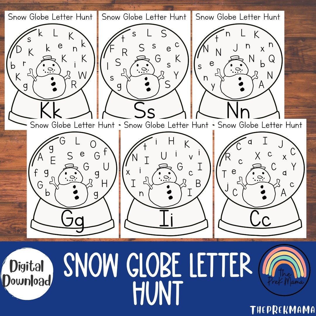 Snow Globe Letter Hunt, Winter Preschool Printable, Letter Recognition ...
