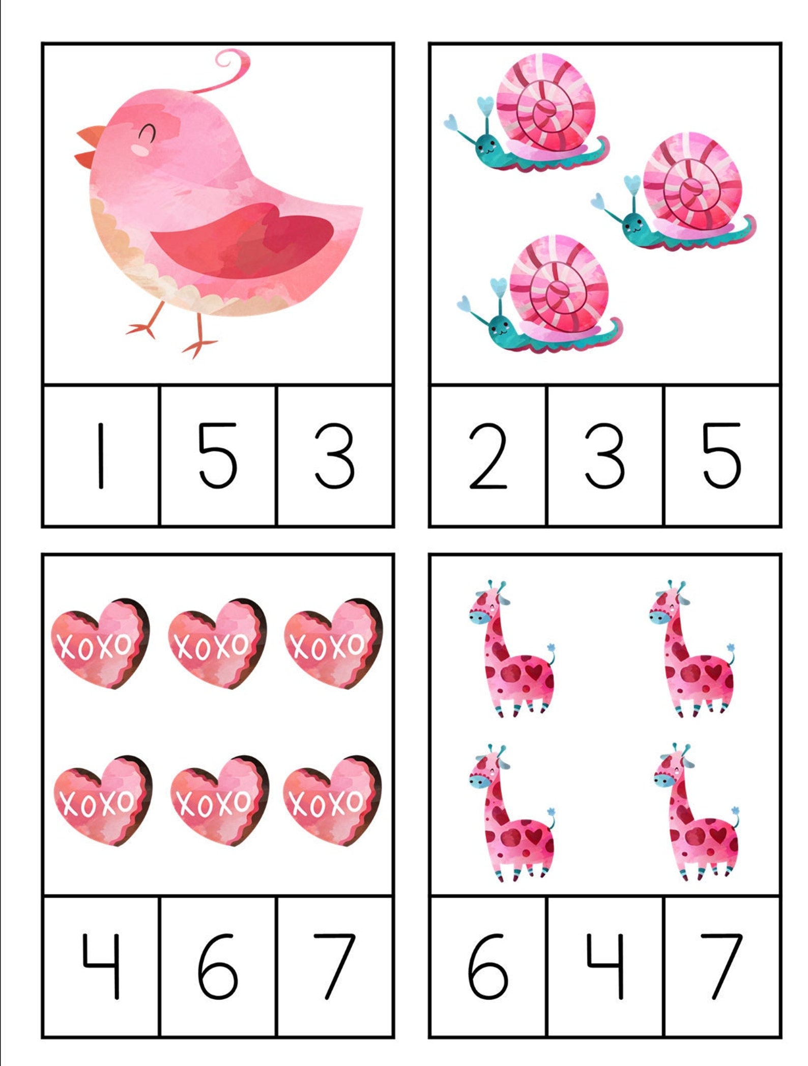 Valentine's Day Count and Clip Cards Preschool Printable - Etsy