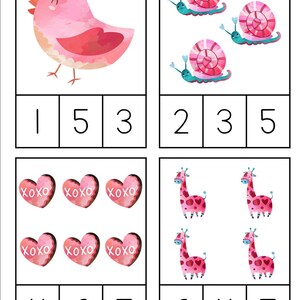Valentine's Day Count and Clip Cards Preschool Printable - Etsy